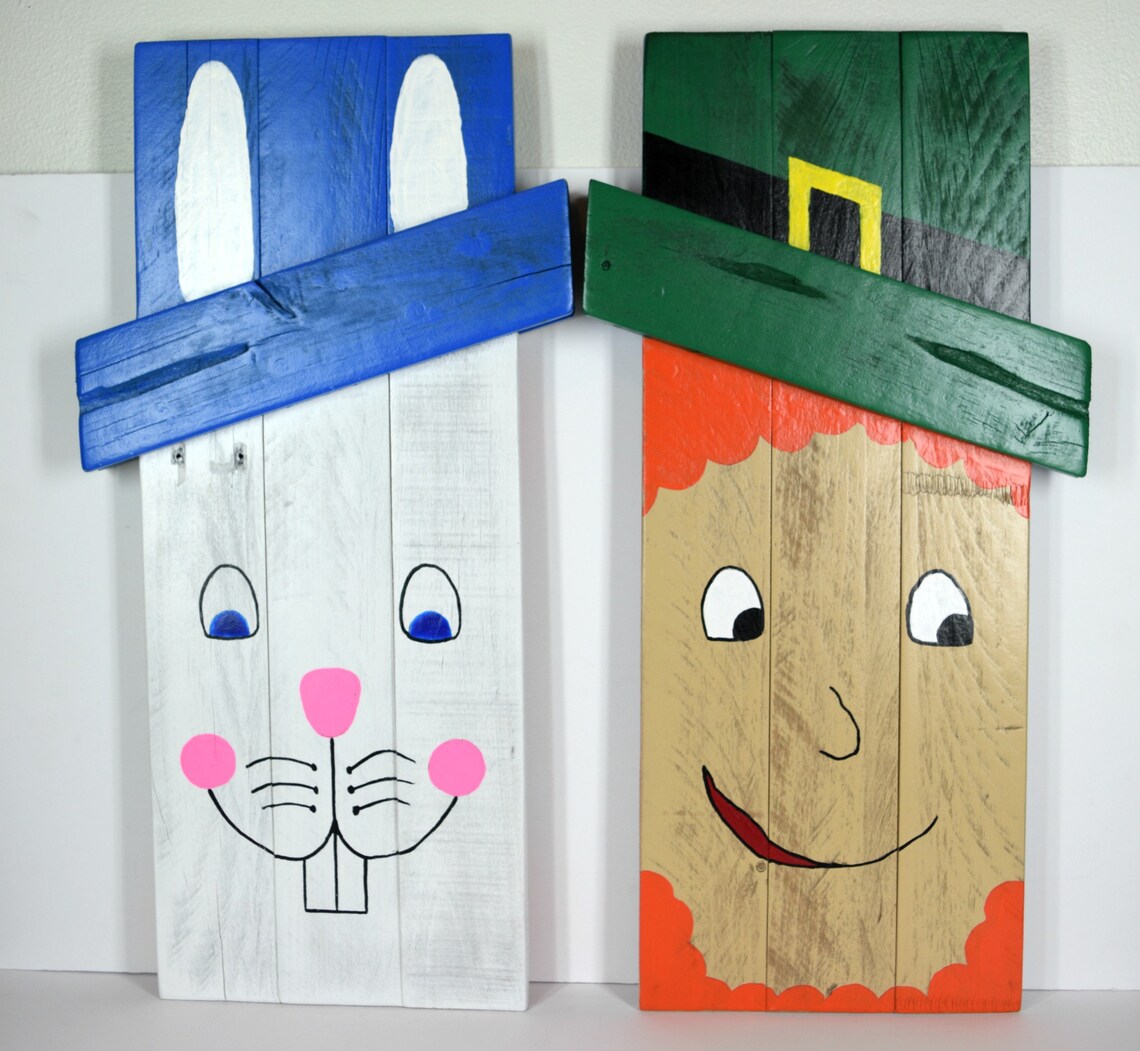 Reversible Easter Bunny Leprechaun Pallet Decoration St - Etsy