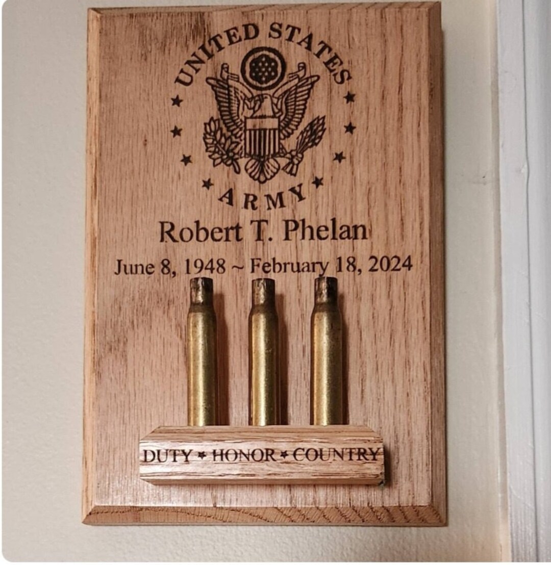 Three Volley Salute Memorial Shell Wall Plaque, Laser Engraved Hardwood ...