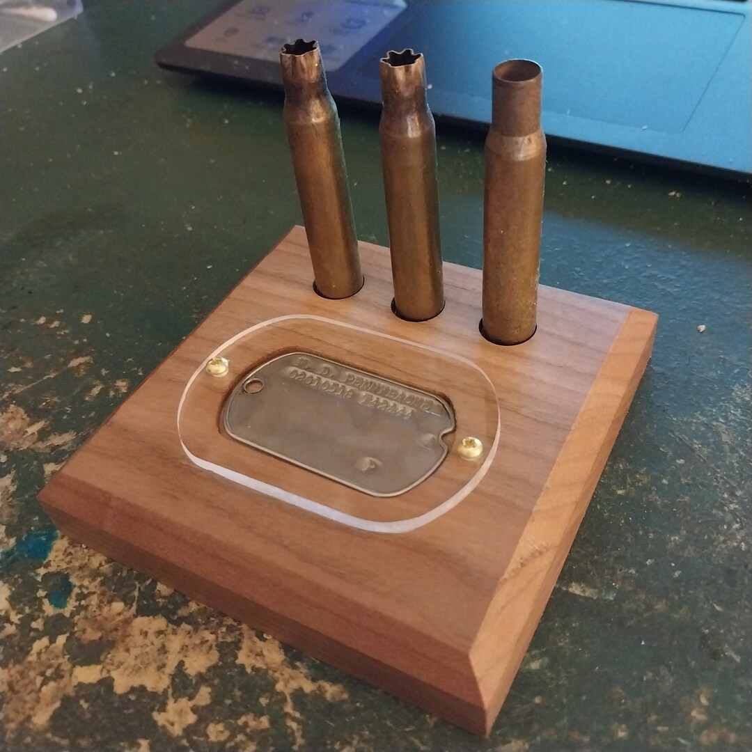 Three Volley Salute Memorial Shell and Dog Tag Display, Oak Base - Etsy