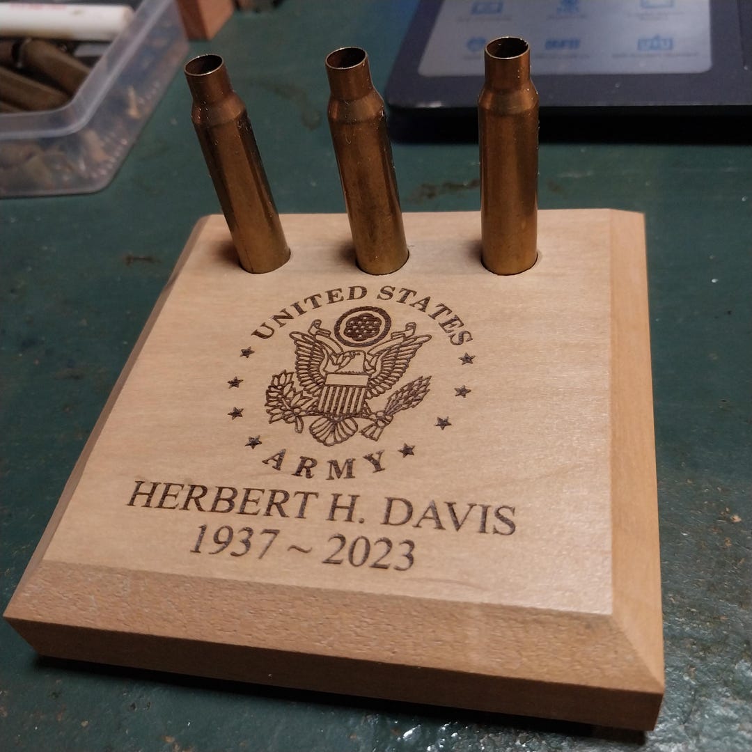 Three Volley Salute Memorial Shell Display, Laser Engraved Hardwood ...