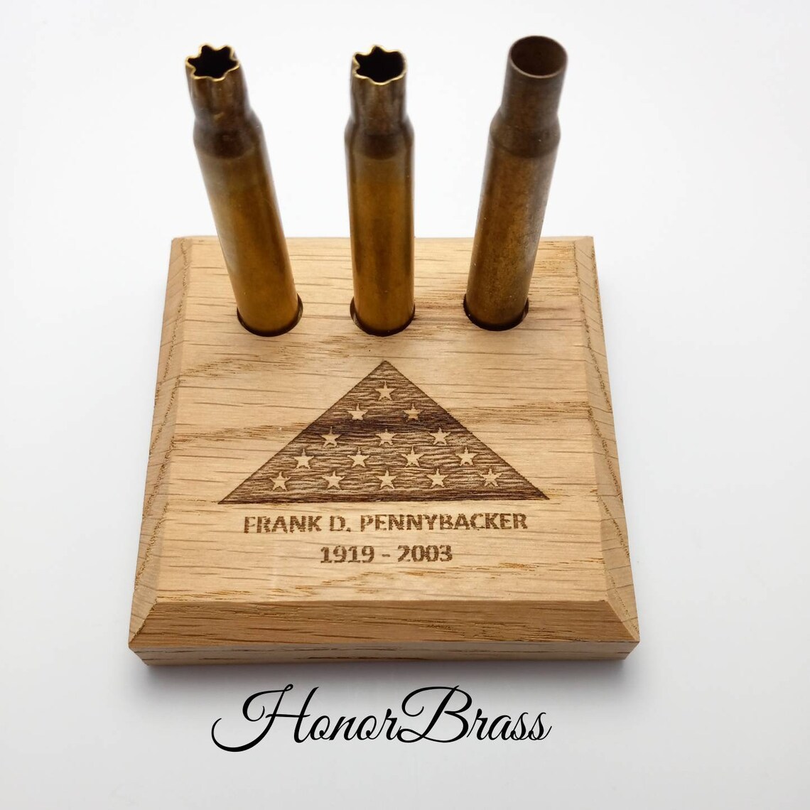 Three Volley Salute Memorial Shell Display, Laser Engraved Hardwood ...