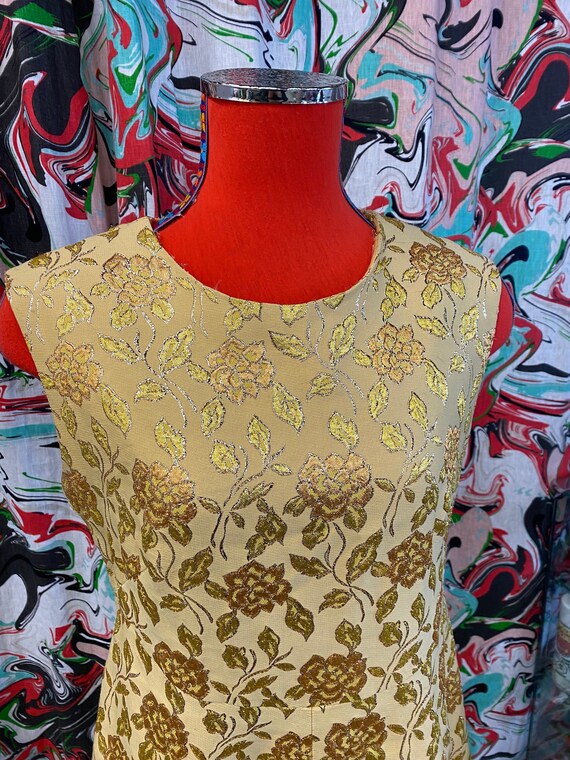 Vintage 60s Formal Dress Gold Brocade Gorgeous 36 x 35 - Gem