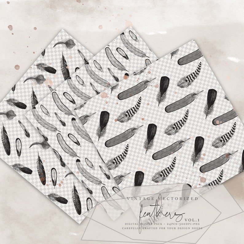 Feathers Digital Paper Feather Clipart Seamless Pattern | Etsy