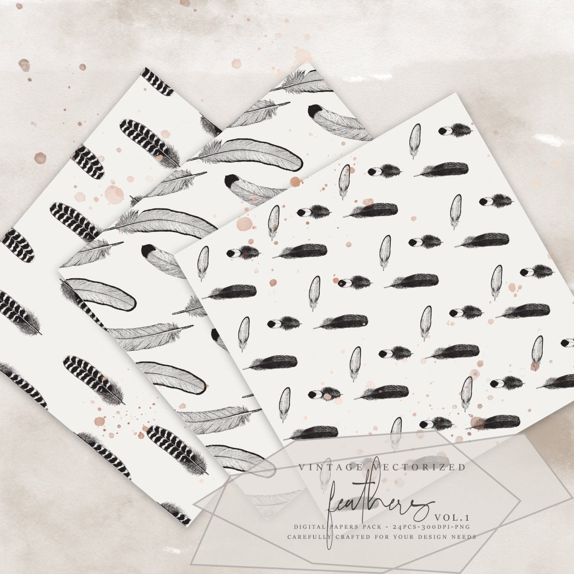 Feathers Digital Paper Feather Clipart Seamless Pattern | Etsy