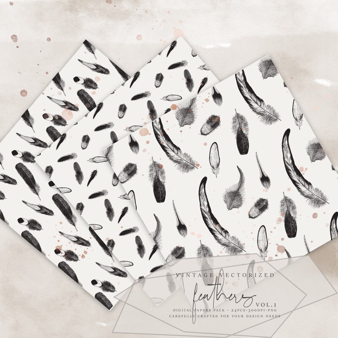 Feathers Digital Paper Feather Clipart Seamless Pattern | Etsy