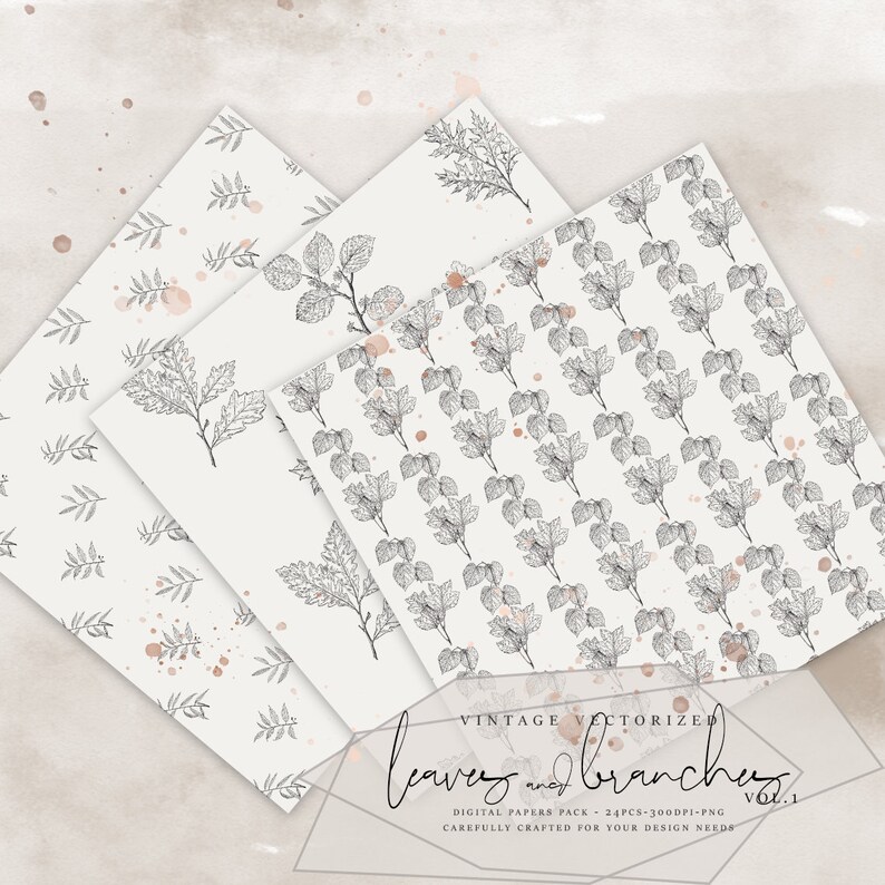 Leaves Digital Paper Leaves Clipart Seamless Pattern Greenery Scrapbook ...