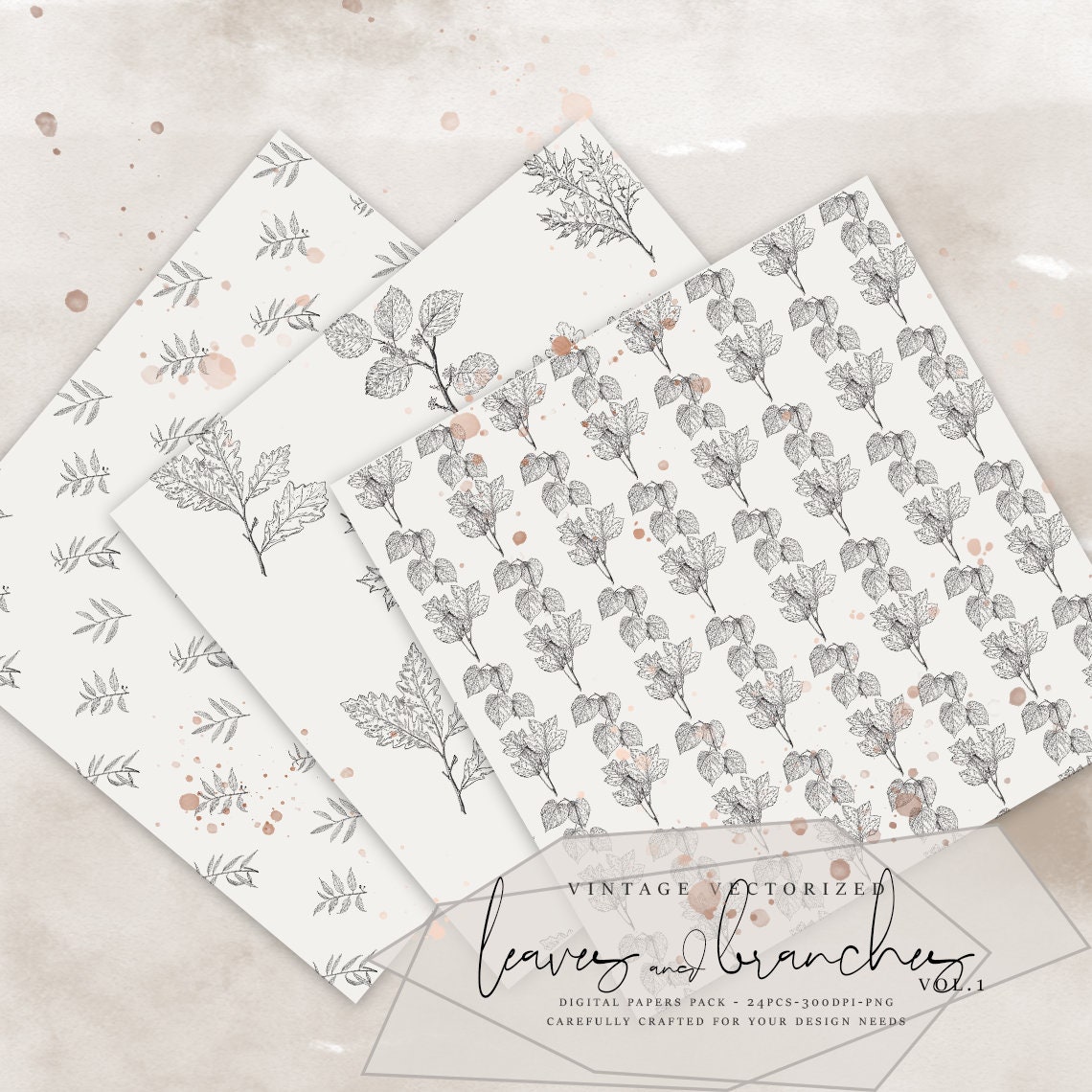 Leaves Digital Paper Leaves Clipart Seamless Pattern Greenery Scrapbook ...