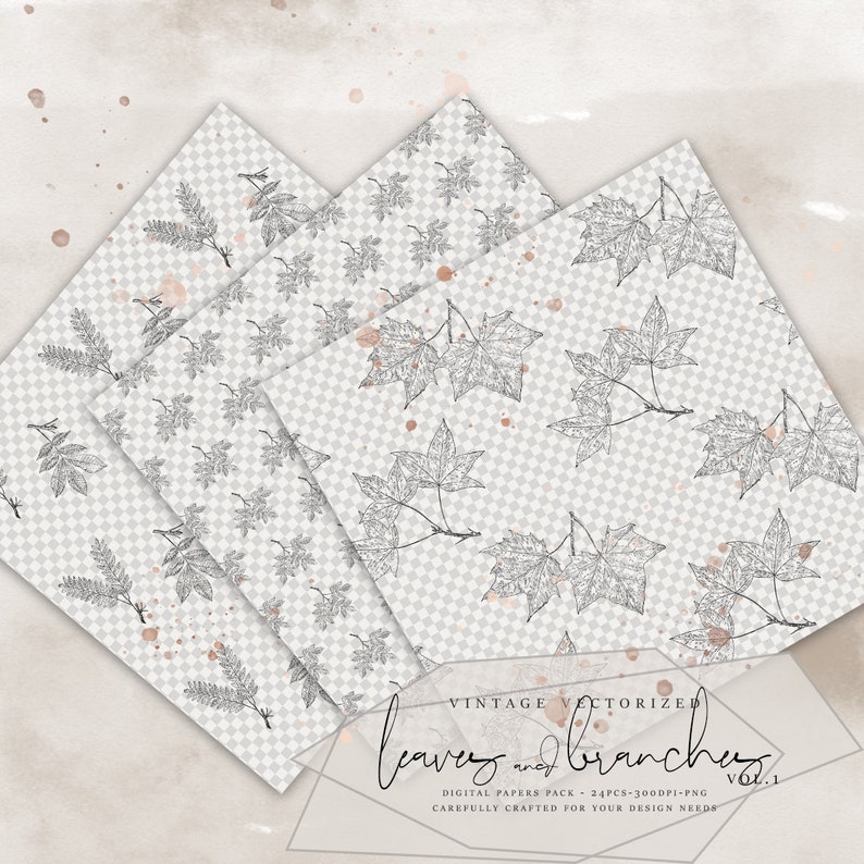 Leaves Digital Paper Leaves Clipart Seamless Pattern Greenery Scrapbook ...