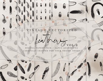 Feathers Digital Paper Feather Clipart Seamless Pattern | Etsy