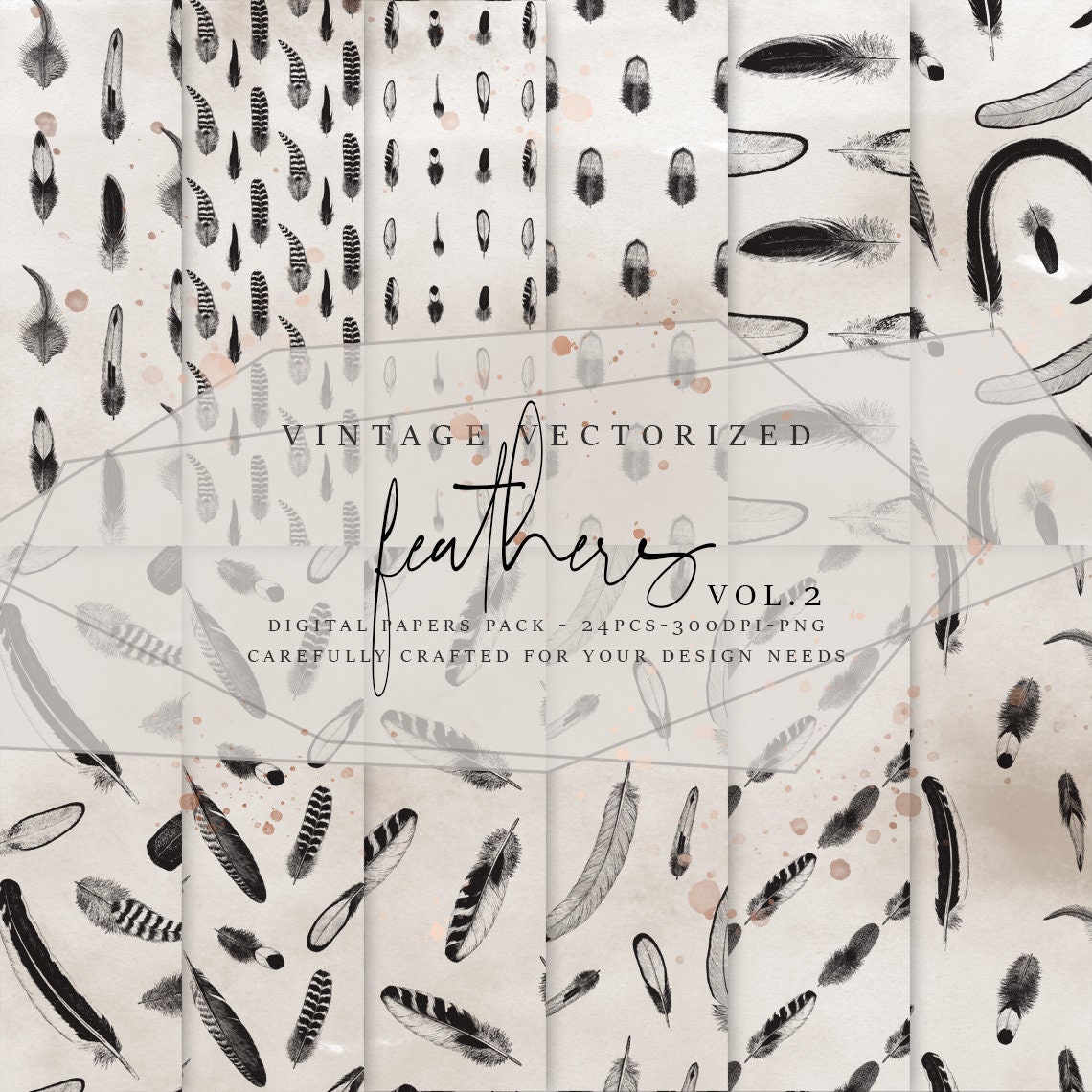 Watercolor Feathers seamless pattern Feather seamless paper overlay ...