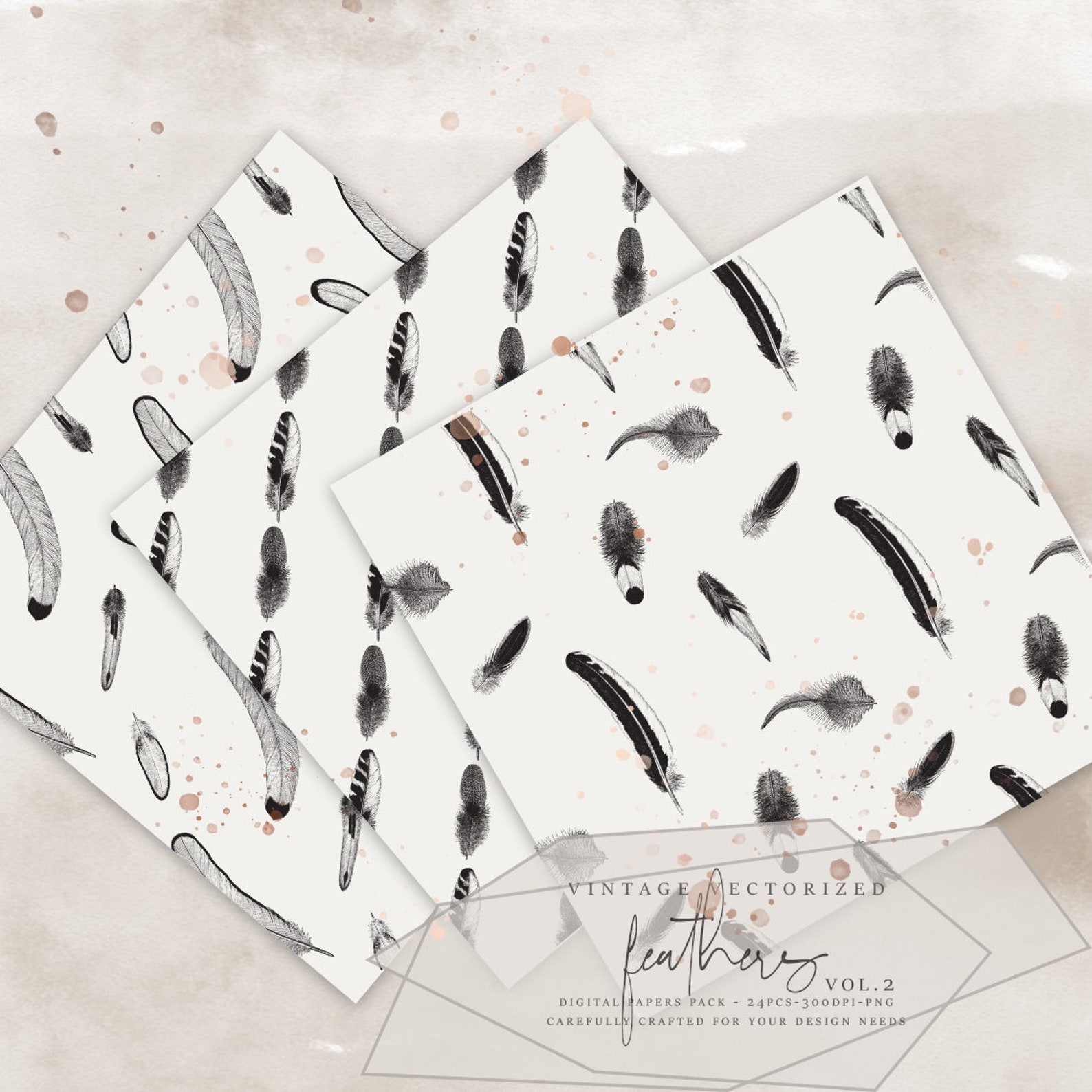 Feathers Digital Paper Vol.2 Feather Clipart Seamless Pattern - Etsy