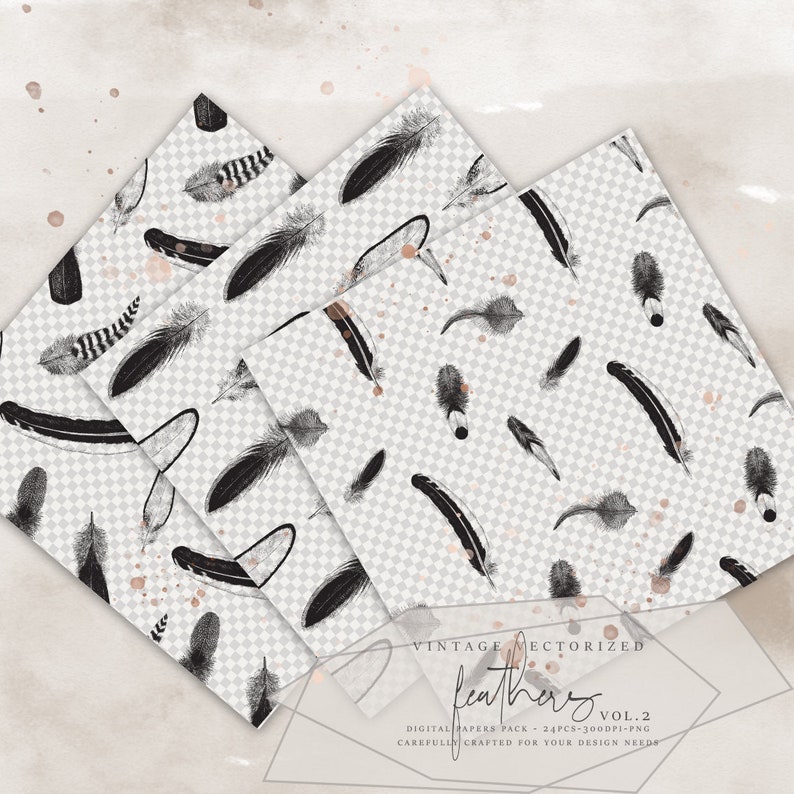 Feathers Digital Paper Vol.2 Feather Clipart Seamless Pattern - Etsy