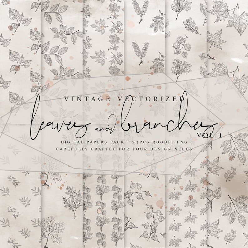 Leaves Digital Paper Leaves Clipart Seamless Pattern Greenery Scrapbook ...