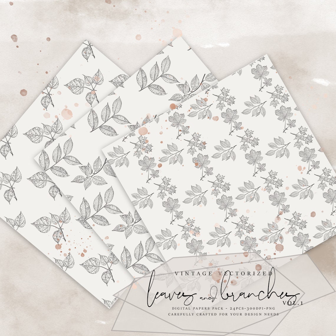 Leaves Digital Paper Leaves Clipart Seamless Pattern Greenery Scrapbook ...