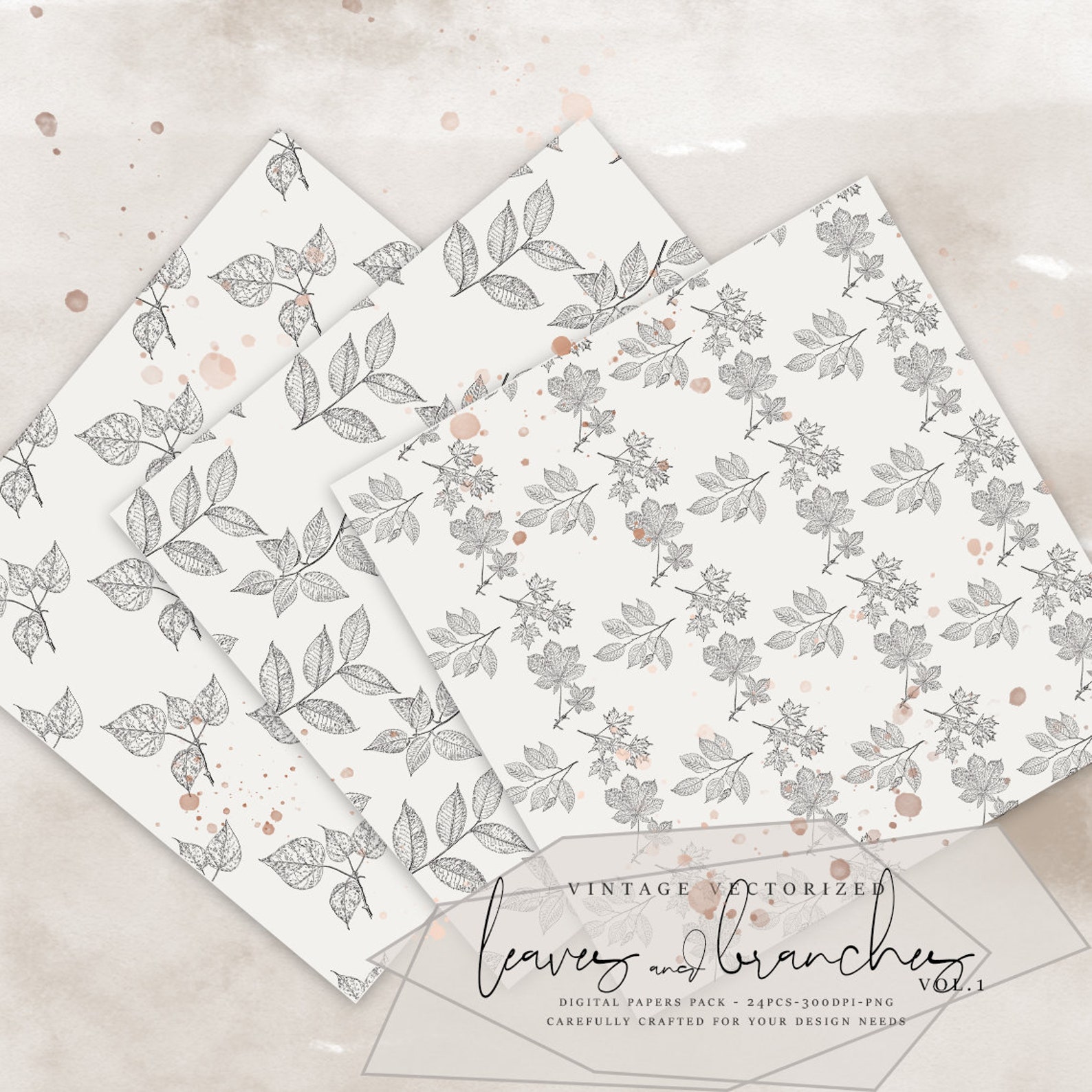 Leaves Digital Paper Leaves Clipart Seamless Pattern Greenery Scrapbook ...