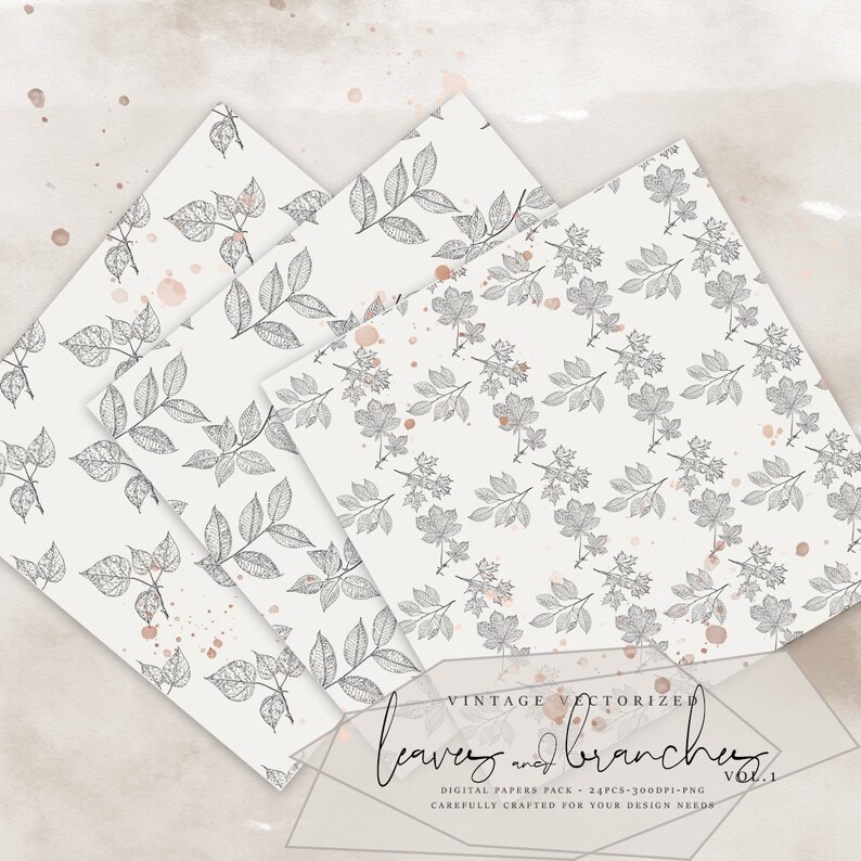 Leaves Digital Paper Leaves Clipart Seamless Pattern Greenery Scrapbook ...