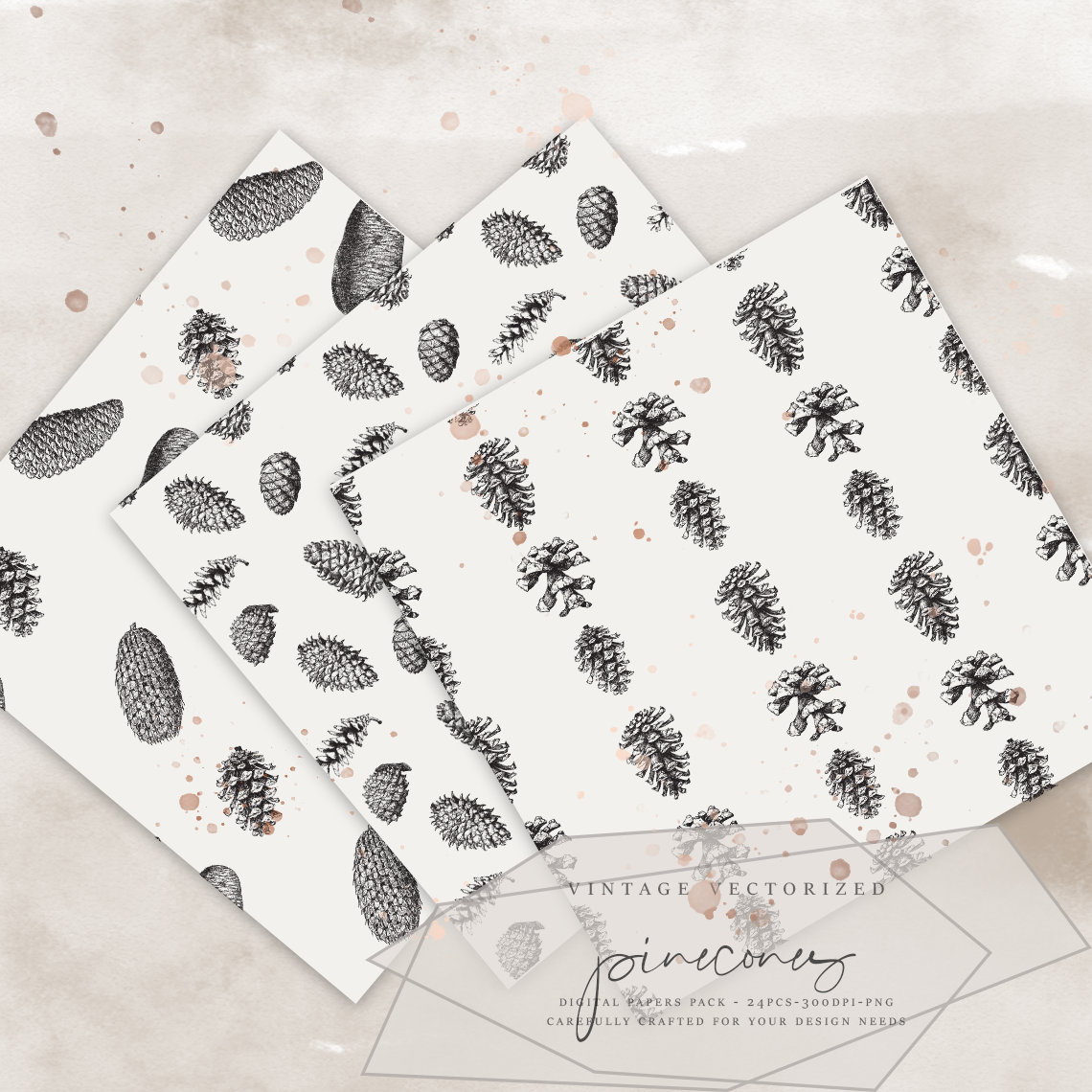 Pigne Digital Paper Pinecones Clipart Seamless Pattern Pigna Scrapbook ...