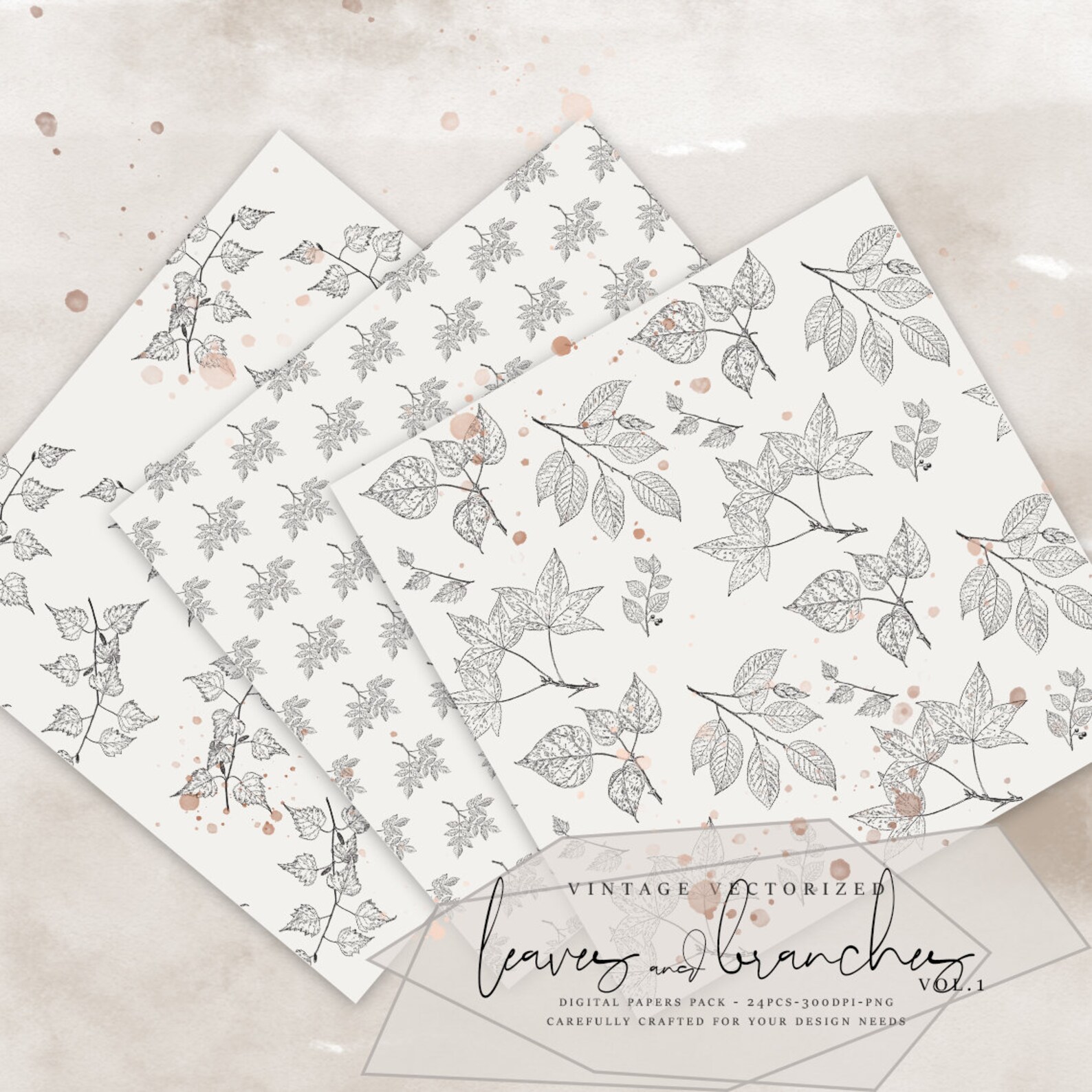 Leaves Digital Paper Leaves Clipart Seamless Pattern Greenery Scrapbook ...