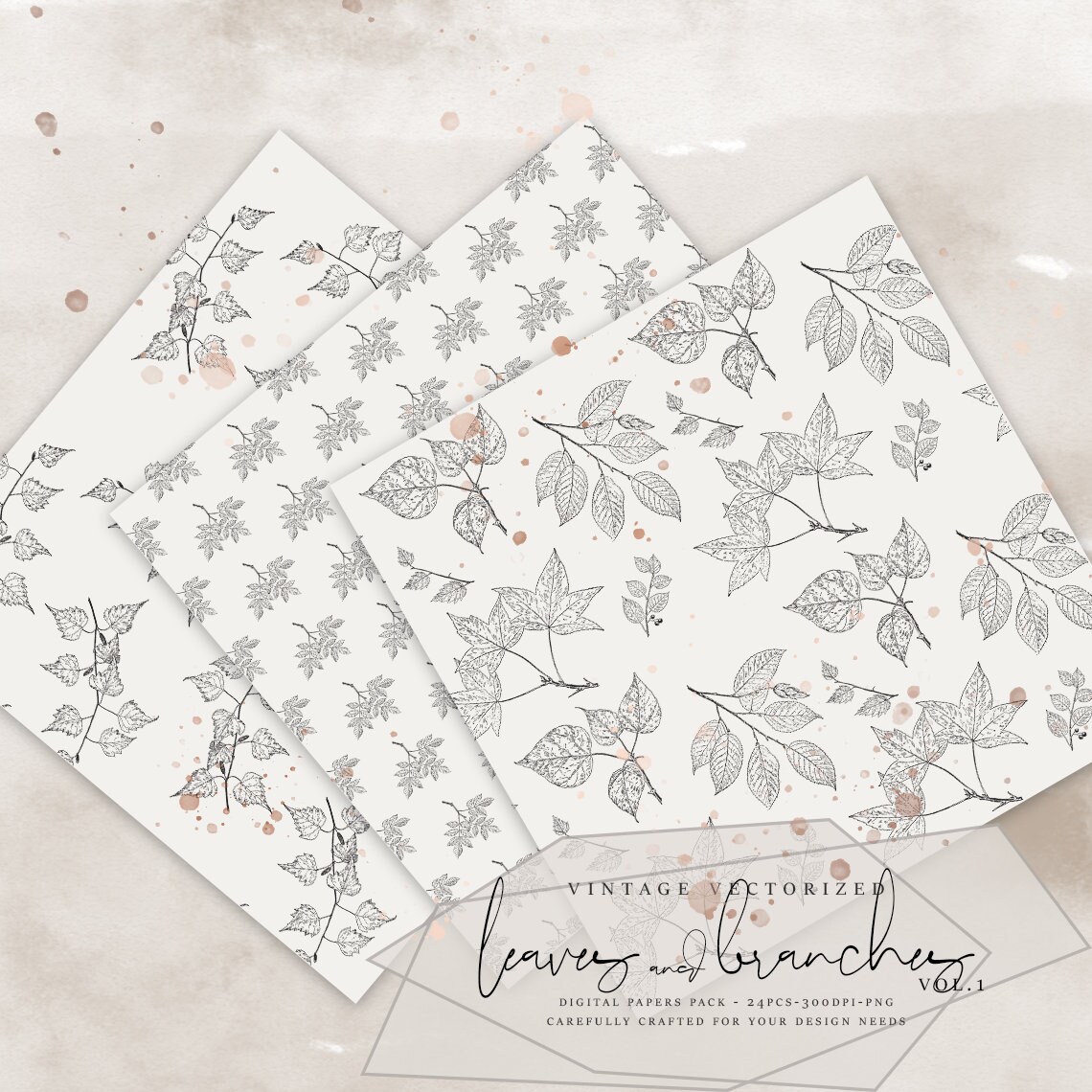 Leaves Digital Paper Leaves Clipart Seamless Pattern Greenery Scrapbook ...