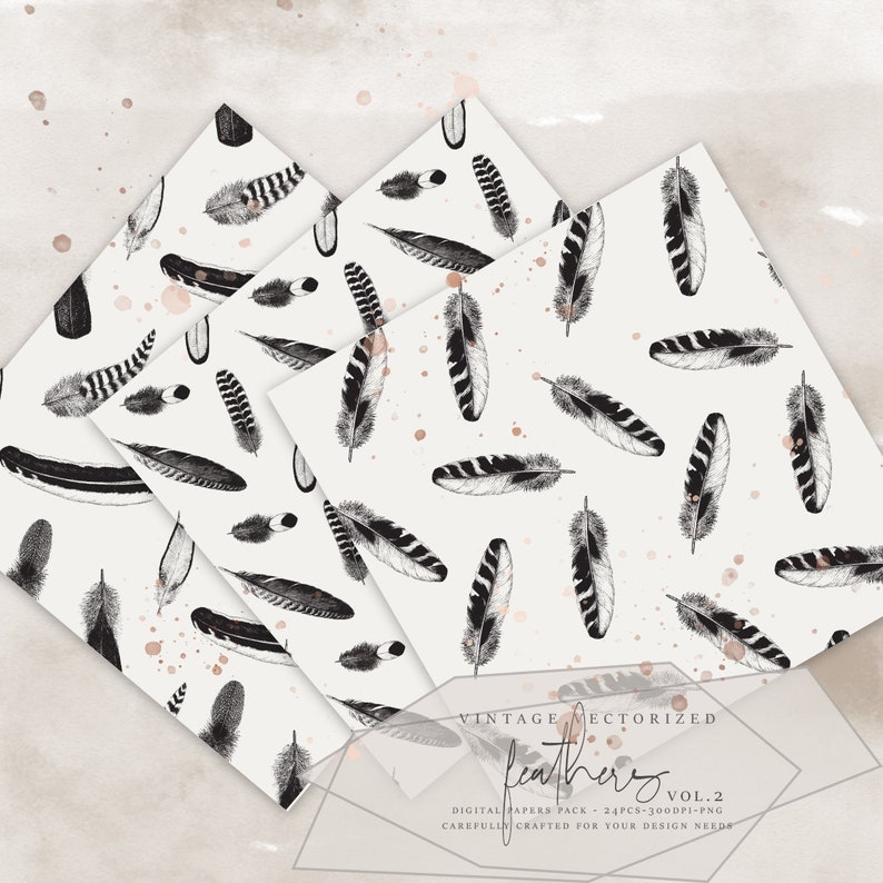 Feathers Digital Paper Vol.2 Feather Clipart Seamless Pattern - Etsy