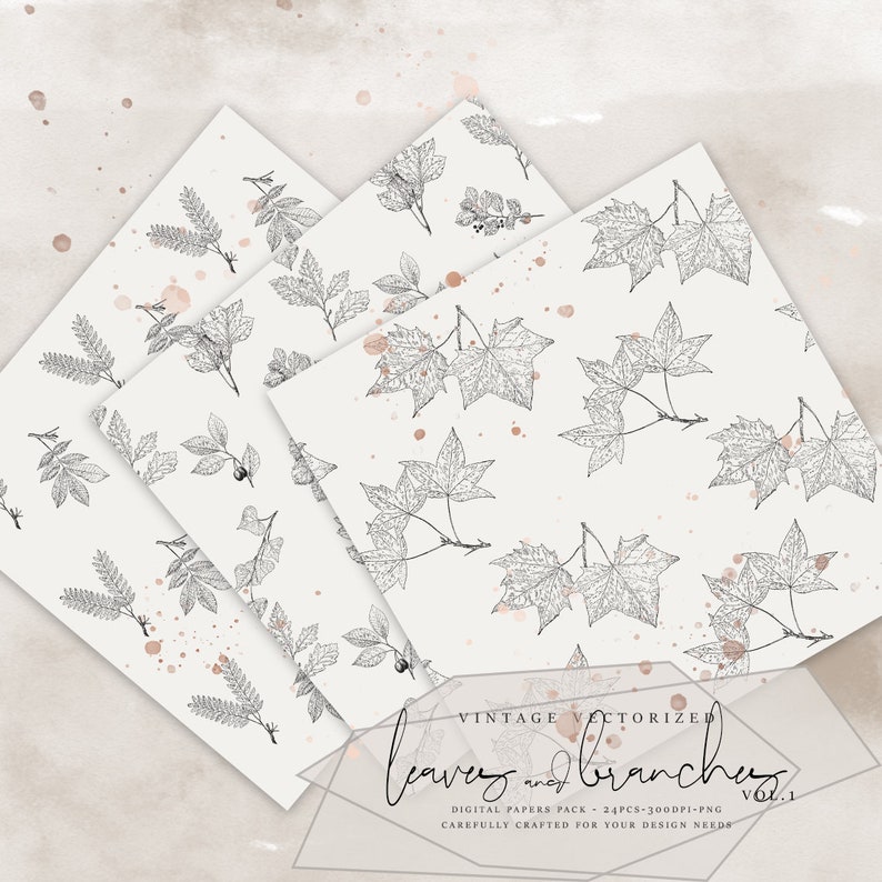 Leaves Digital Paper Leaves Clipart Seamless Pattern Greenery Scrapbook ...