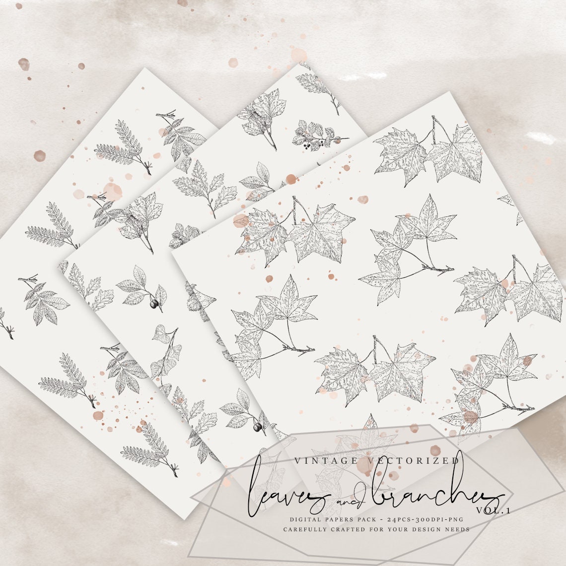 Leaves Digital Paper Leaves Clipart Seamless Pattern Greenery Scrapbook ...