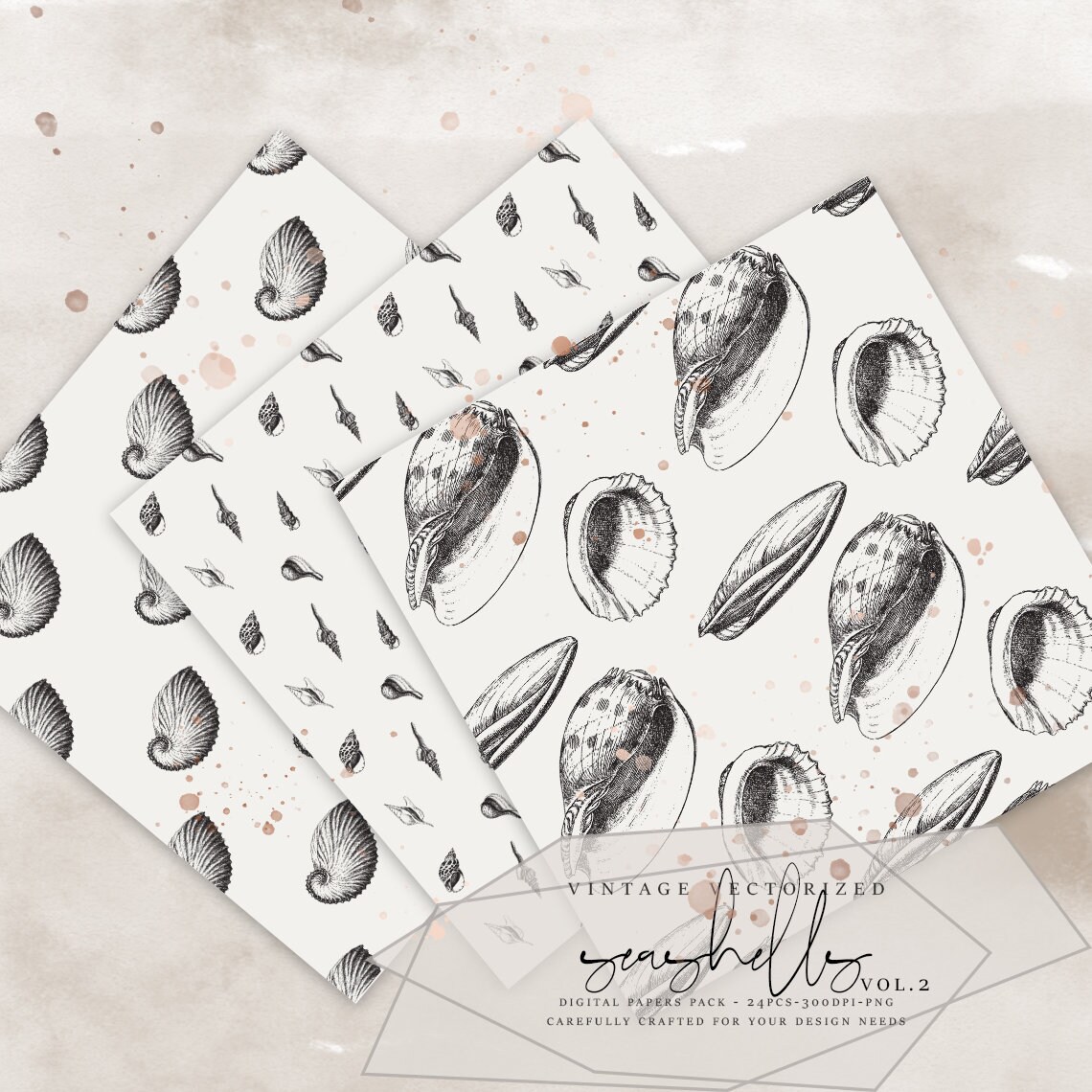 Seashells Digital Paper Vol.2 Seashells Clipart Seamless Pattern Sea ...