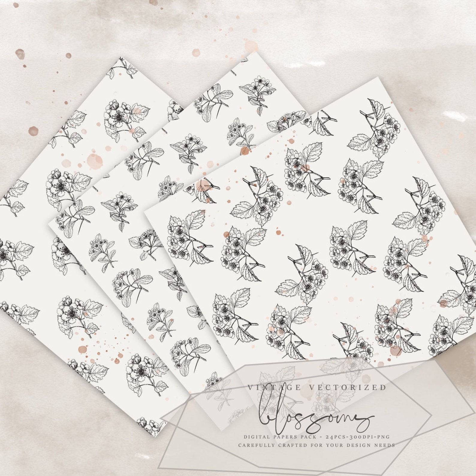 Blossoms Digital Paper Blossom Clipart Seamless Pattern Blossoms Floral ...