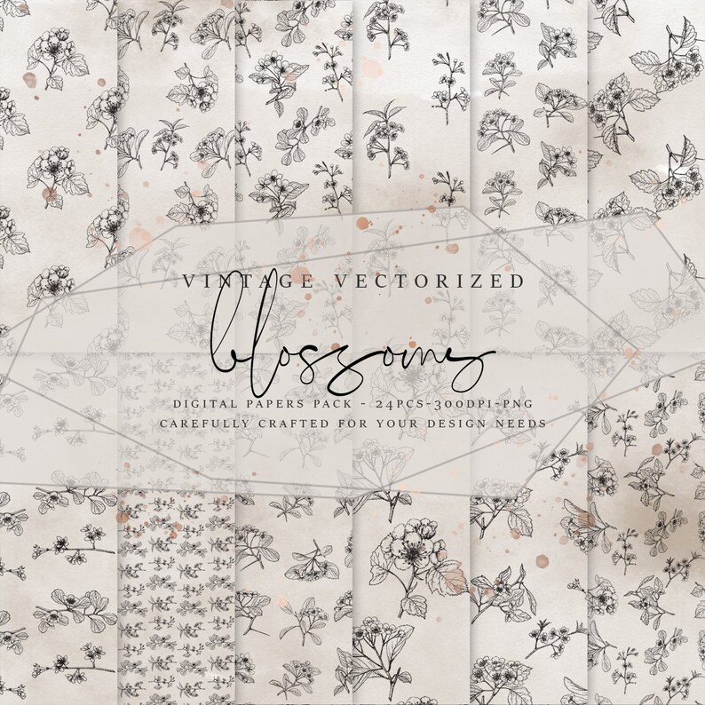 Blossoms Digital Paper Blossom Clipart Seamless Pattern Blossoms Floral ...