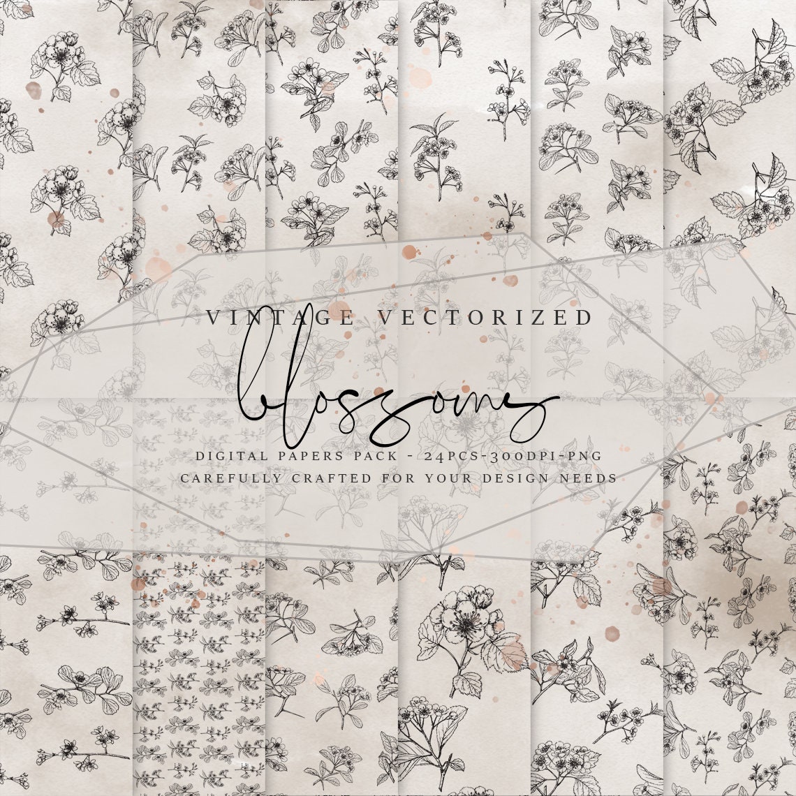 Blossoms Digital Paper Blossom Clipart Seamless Pattern Blossoms Floral ...