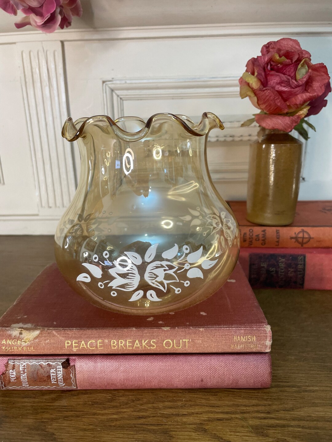 Vintage Glass Lampshade/tulip Shade /smoked Glass/ Gas Lamp - Etsy