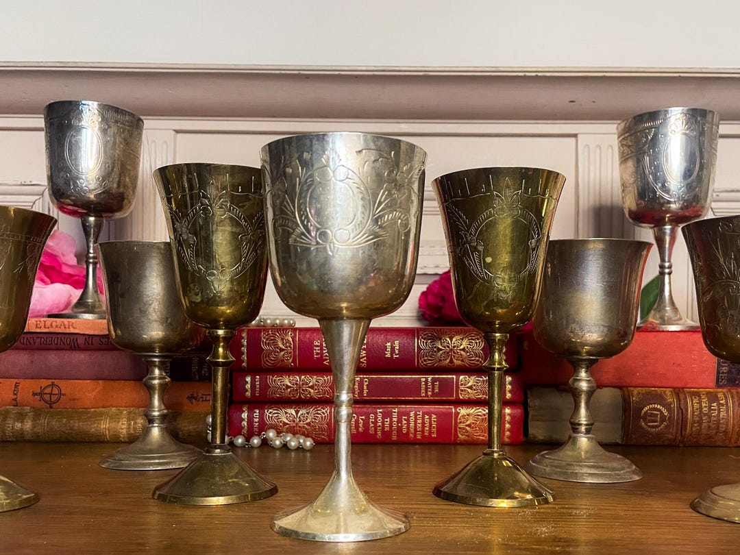 Vintage Silver Chalice/worn Engraved Chalice /silver Tableware /golden ...