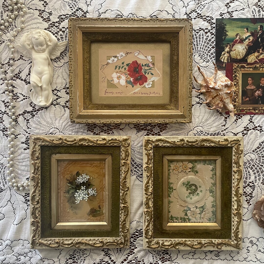 Antique Framed Greetings Card /victorian Hand Painted Wall Decor ...