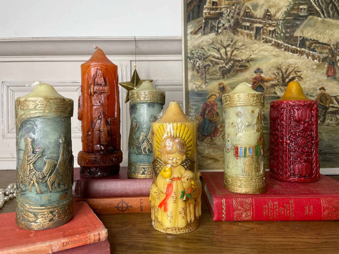Vintage Hand Carved 1970's Wax Candles /german 1970's Pillar Candles ...