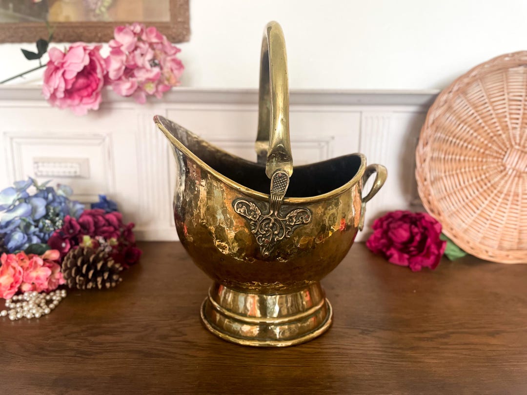 Antique Edwardian Solid Brass Coal Scuttle/ Log Basket / Fireside ...
