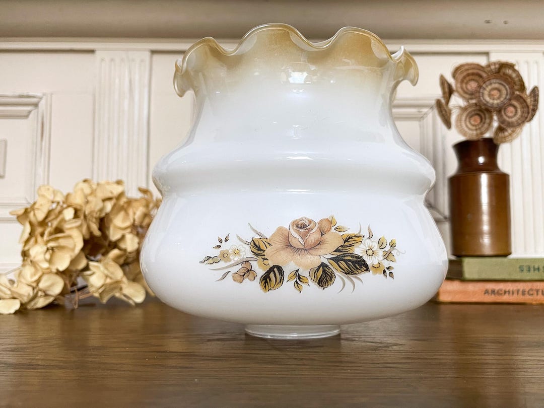 Vintage Milk Glass Lampshade/ Flower Design /tulip Shade /ruffle Top ...