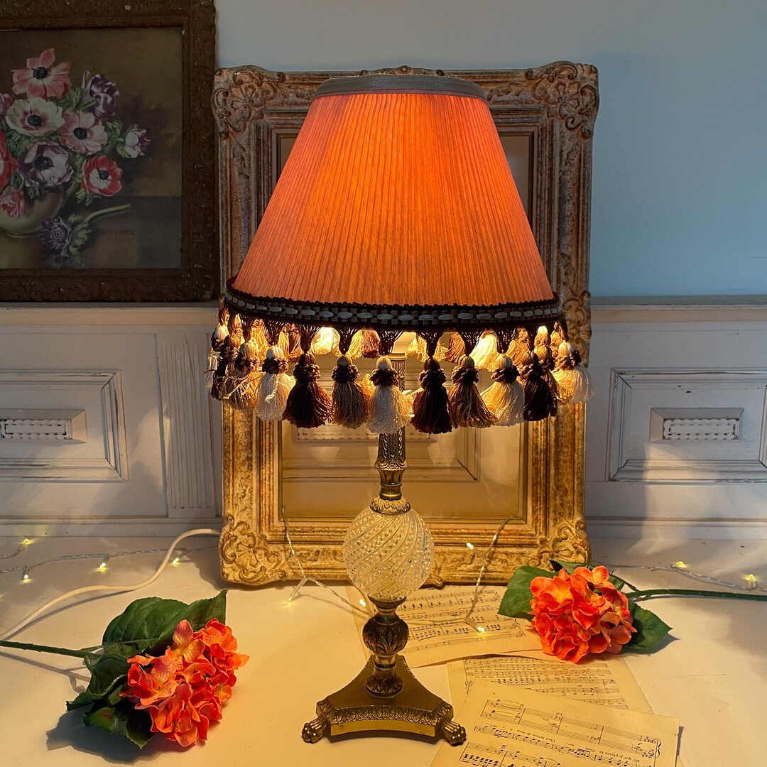 Vintage Gold Tasselled Lampshade / Large Pleated Clip on Shade /gold ...