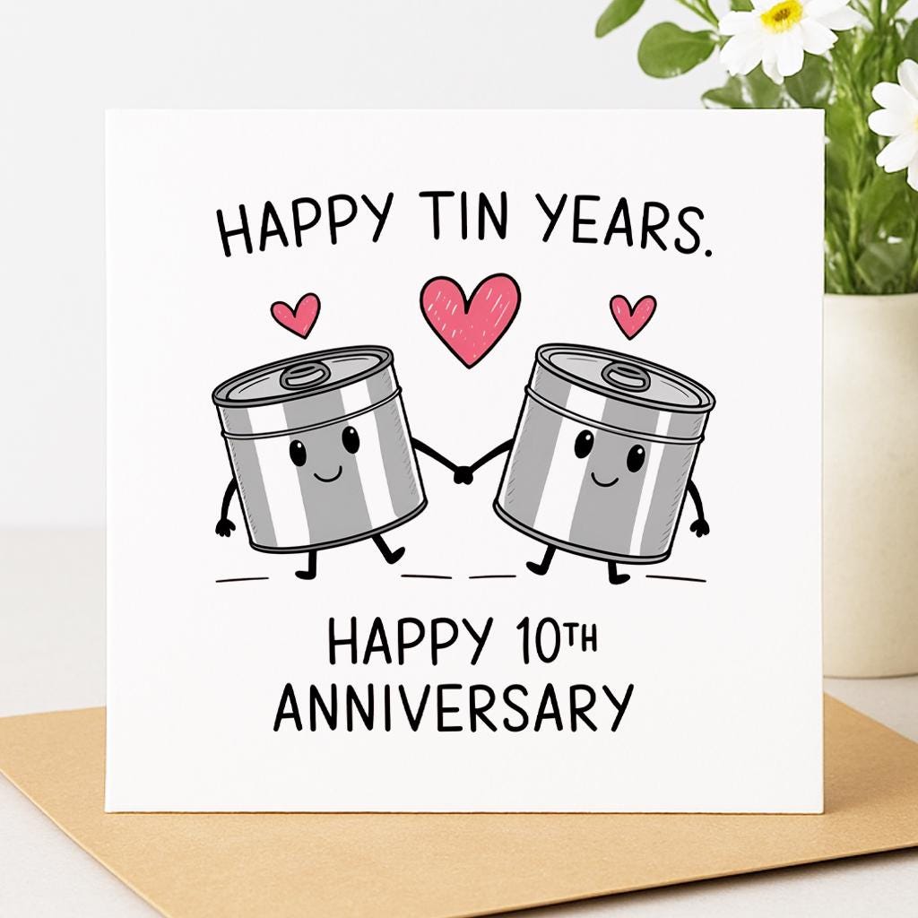 Happy Tin Years – 10th Anniversary Card: – Tin Anniversary Card - 10th ...
