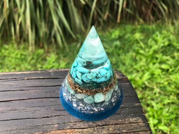 Crystal Orgone Energy Cone Turquoise Blue Glow in the Dark | Etsy