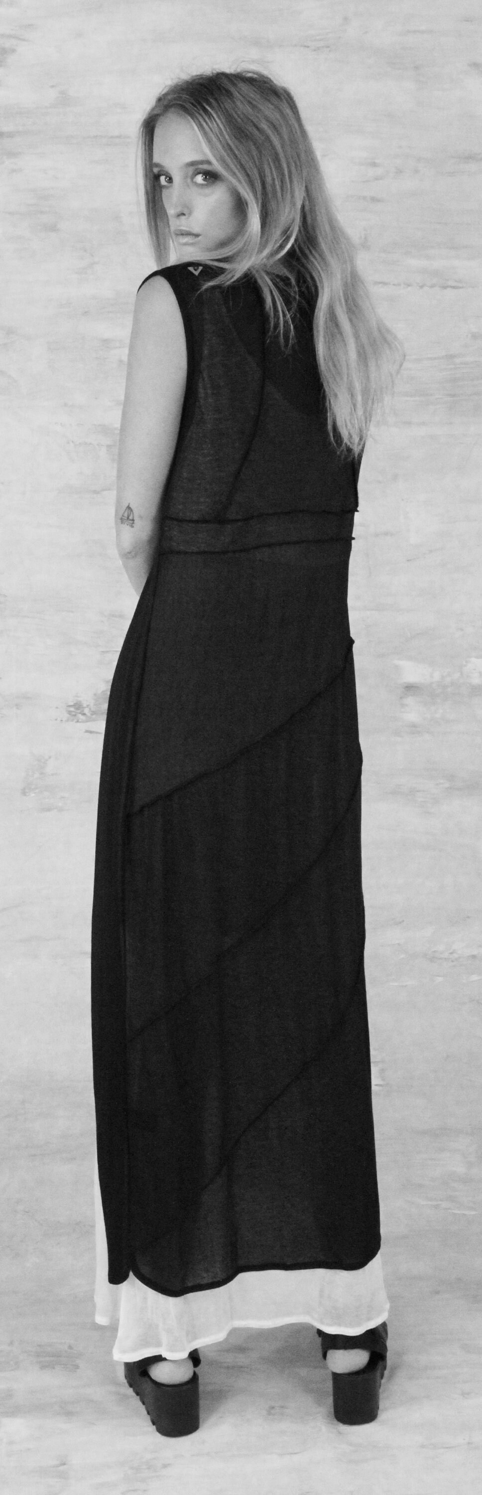 Geometric Maxi Vest | Long Black Vest | Pixie Warrior | Women's ...