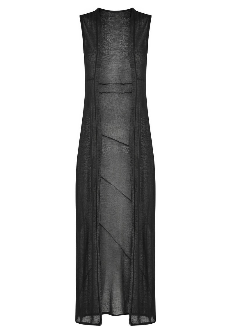 Geometric Maxi Vest | Long Black Vest | Pixie Warrior | Women's ...