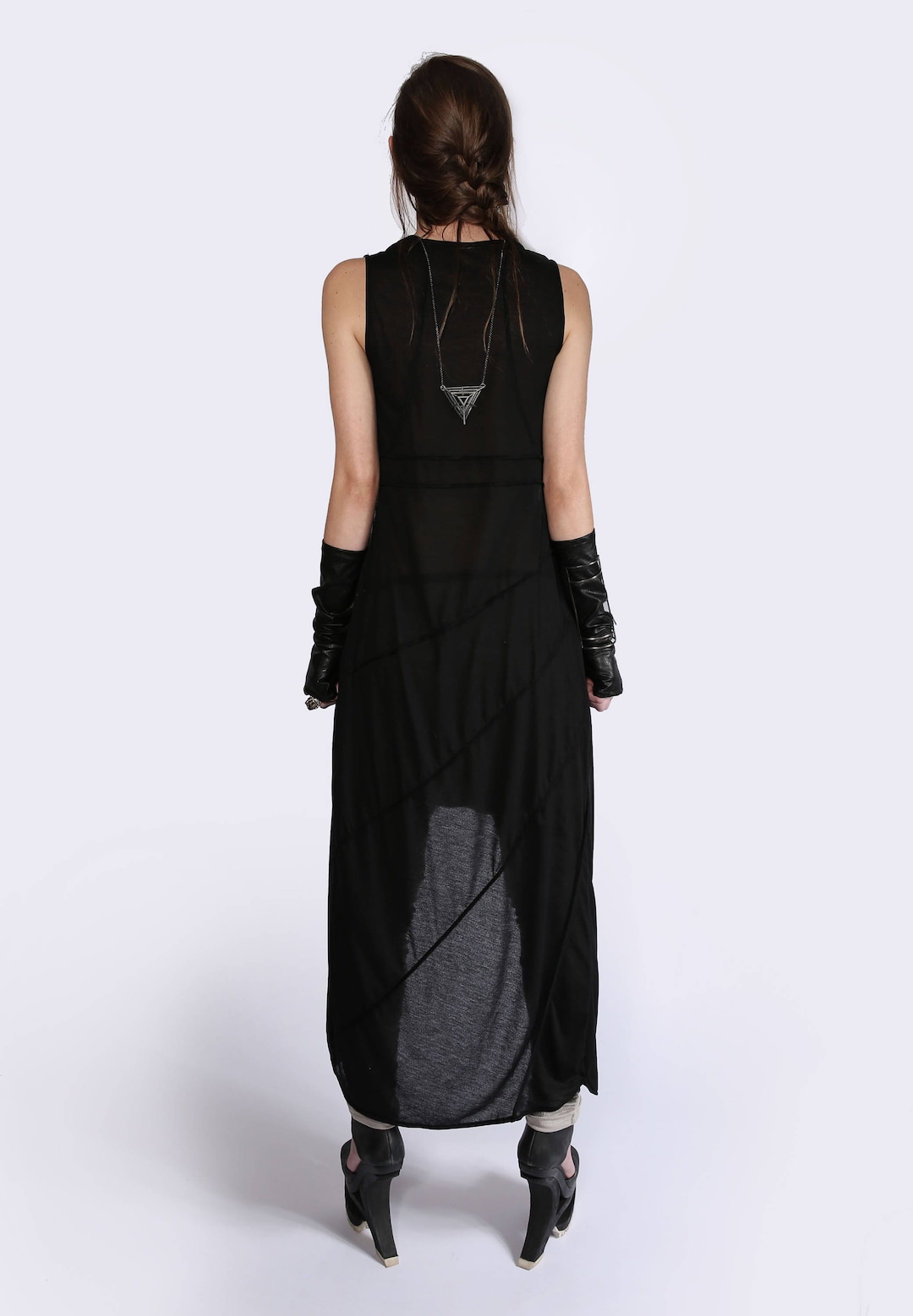 Geometric Maxi Vest | Long Black Vest | Pixie Warrior | Women's ...