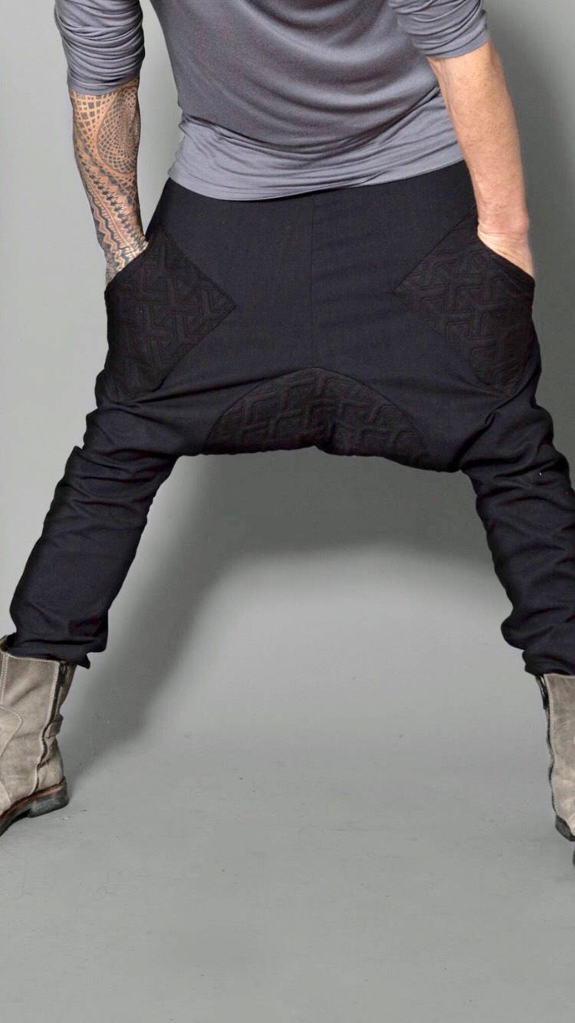 Black Futuristic Pants | Drop Crotch Pants | Mens Harem Pants ...