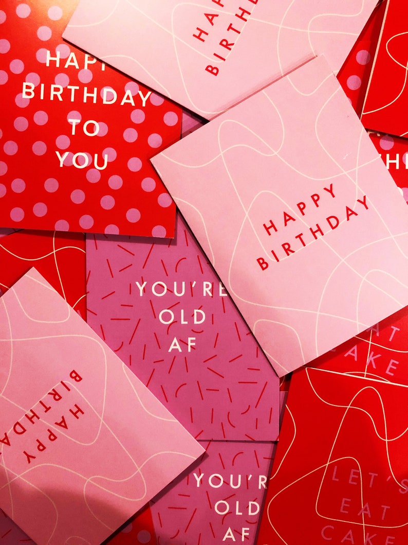 Happy Birthday Card Set of 4 Red - Etsy