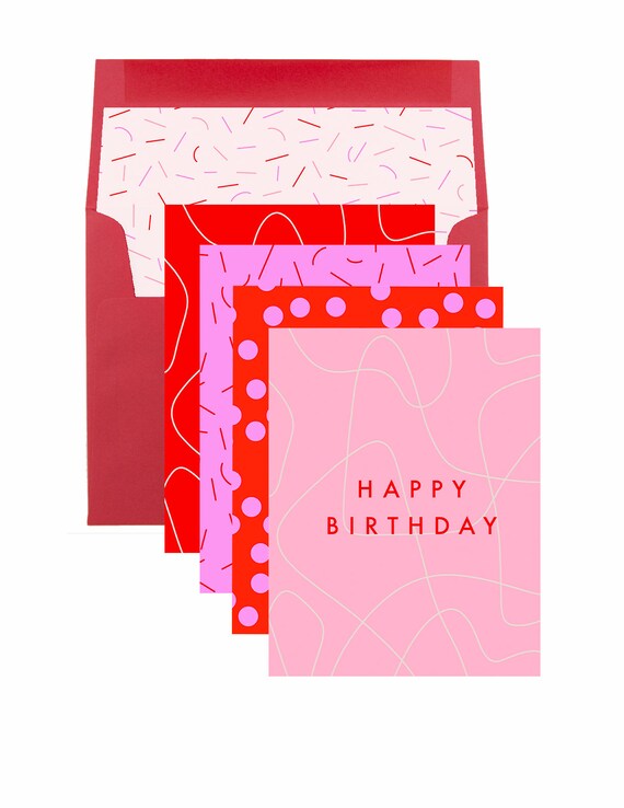 Happy Birthday Card Set of 4 Red | Etsy