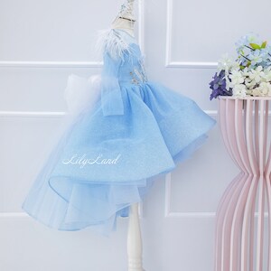 Blue Sparkling Christmas Holiday Girl Dress, Wedding Guest Flower Girl ...