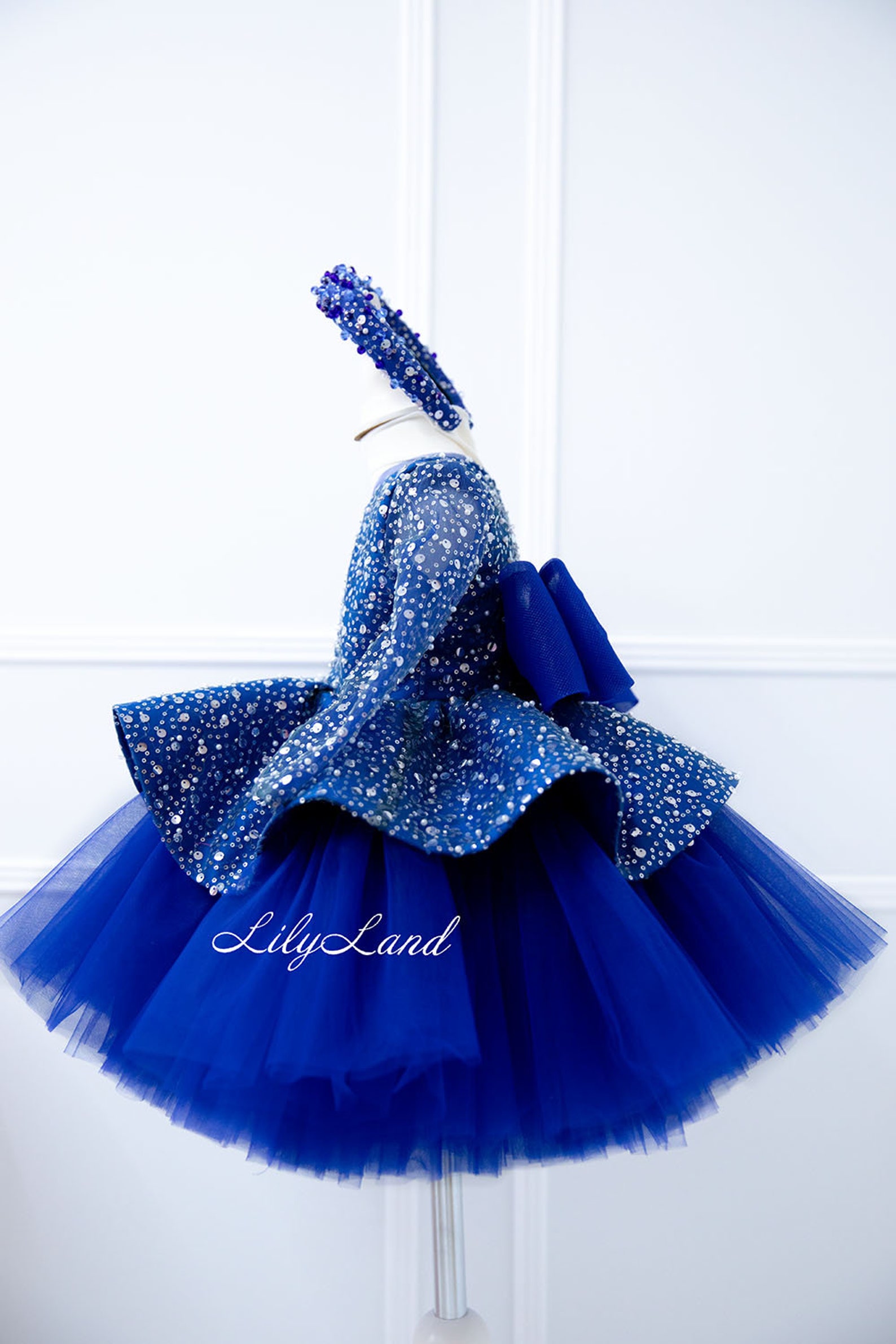 Electric Blue Long Sleeves Sequin Tutu Birthday Baby Dress, Flower Girl ...