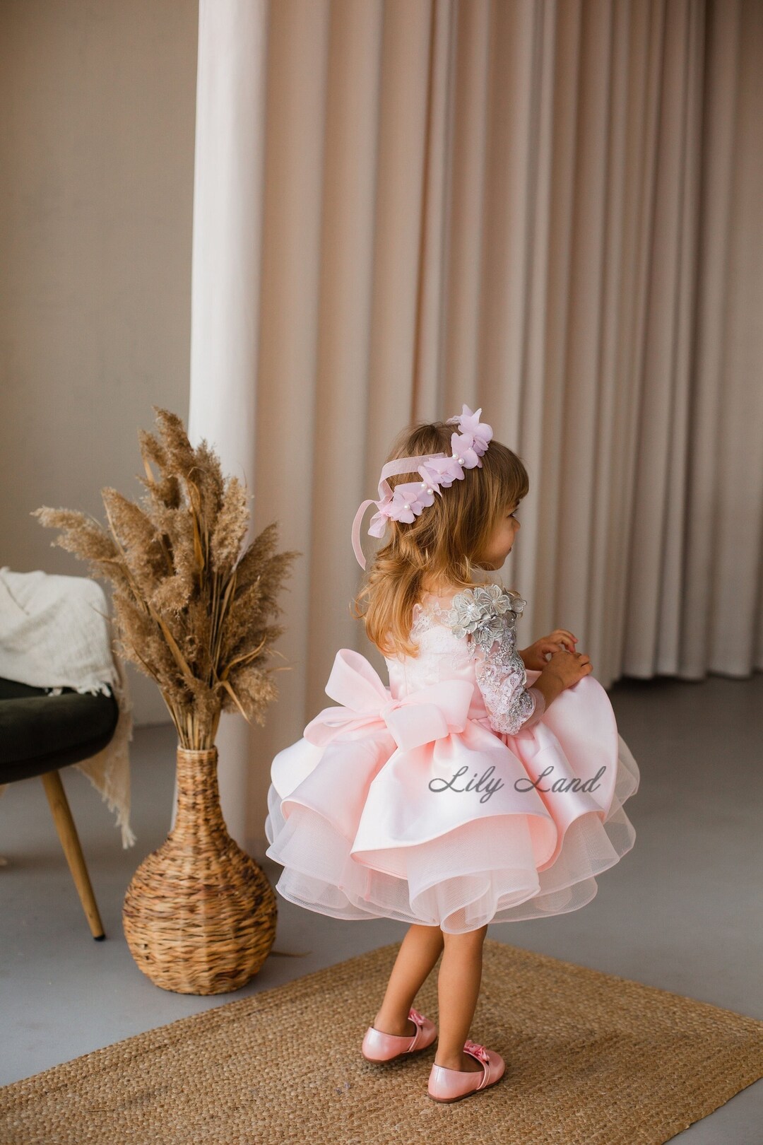 Blush Baby Girl Long Sleeve Floral Lace Dress, Infant First Birthday ...