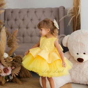 Yellow Birthday Party Dress, Sparkling Flower Girl Dress, Tutu Toddler ...