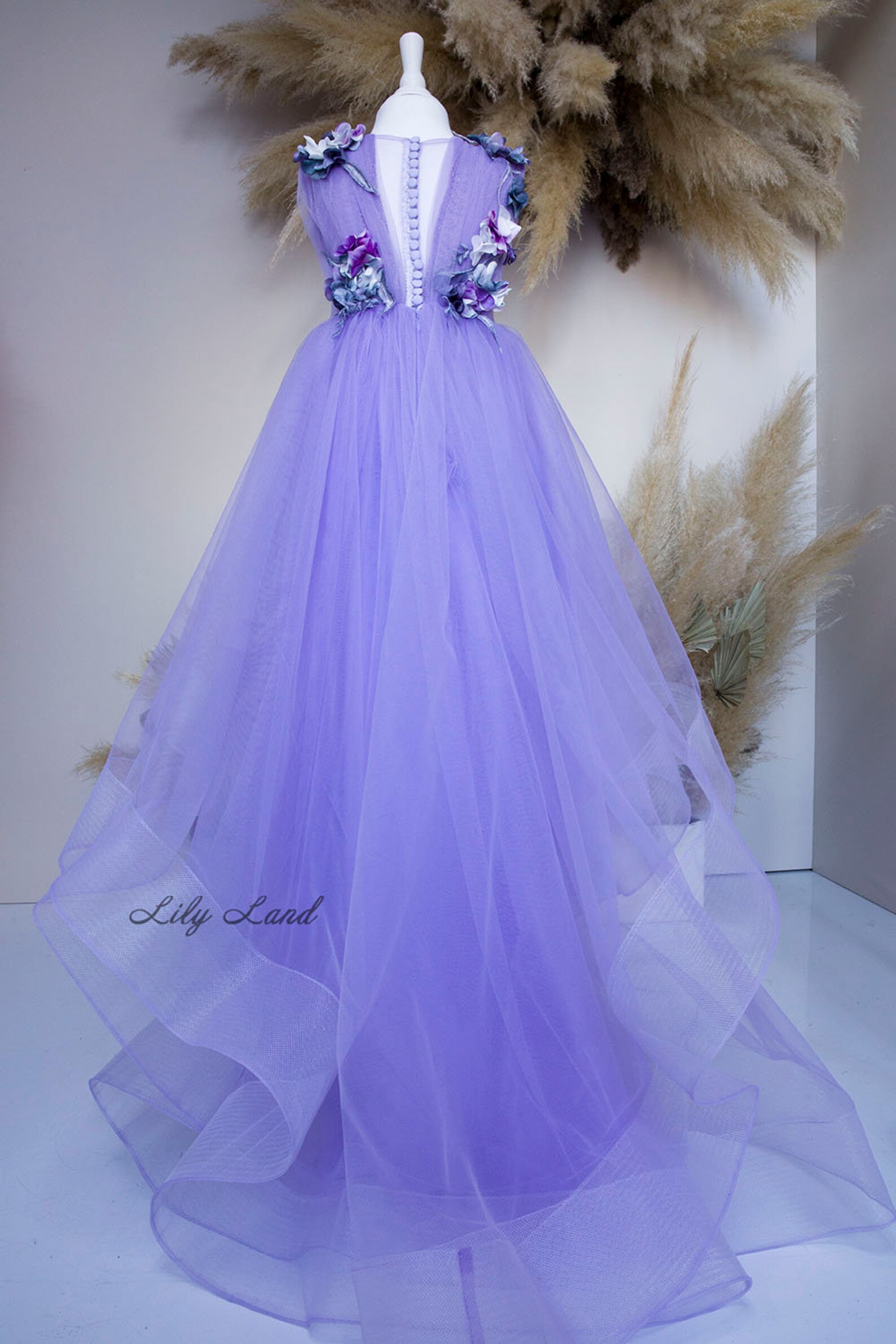 Lavender Floral Lace Flower Girl Dress Prom Dress With Train - Etsy